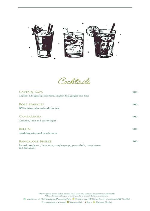 Menu at The Lobby Lounge - Shangri-La Hotel, Bengaluru