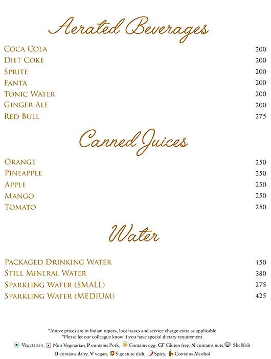 Menu at The Lobby Lounge - Shangri-La Hotel, Bengaluru