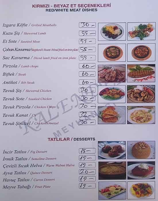 Menu at kalender meyhanesi, Istanbul