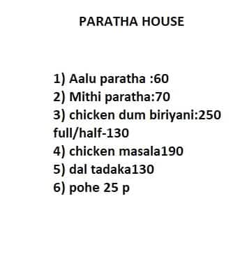 Menu of Paratha House, Mundhwa, Pune