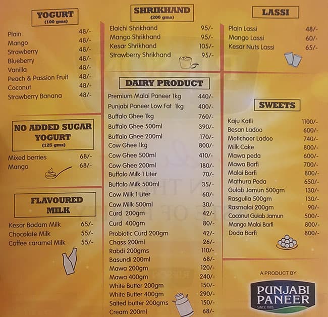 Menu of Punjabi Paneer, Vashi, Navi Mumbai