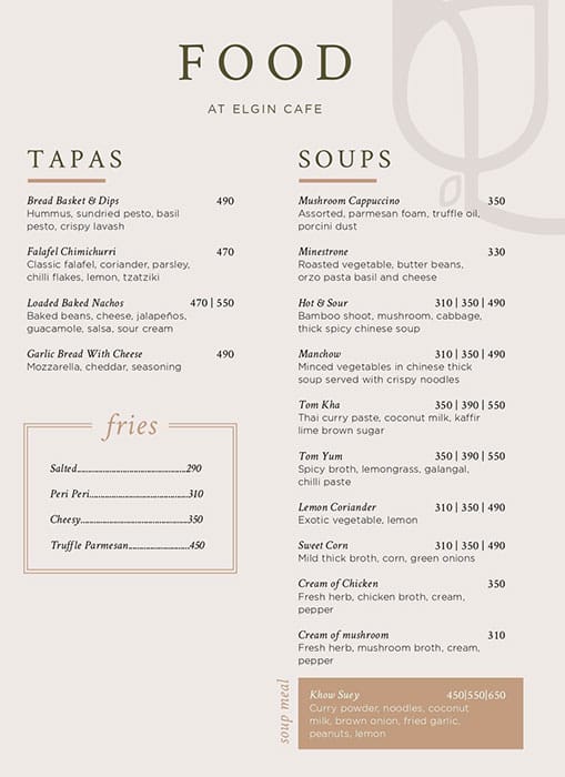 Menu of Elgin Cafe, Ranjit Avenue, Amritsar