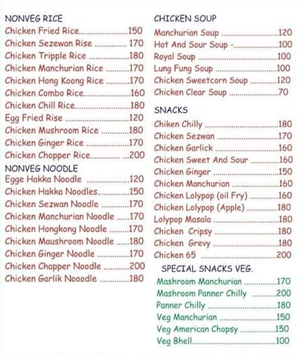 Menu of Sagar Chinese, Gorai, Mumbai