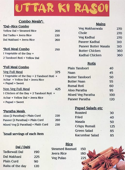 Menu of Uttar Ki Rasoi, Lonavala, Pune