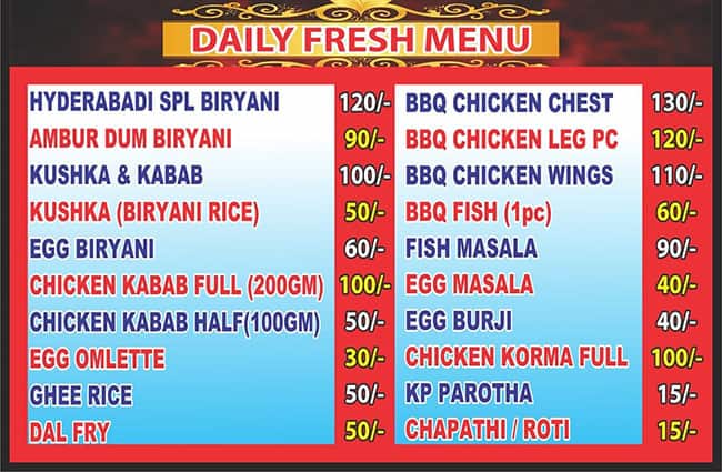Menu of Biryani Point, Electronic City, Bangalore
