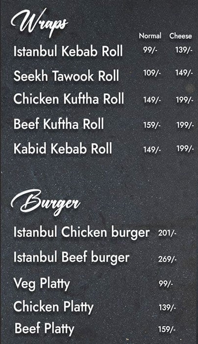 Menu of ZAD, Palarivattom, Kochi