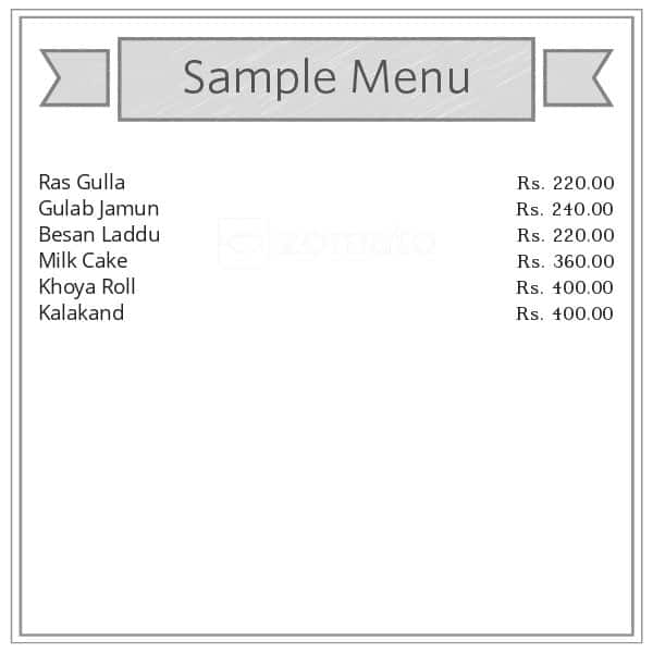 Menu at Kwality Bengali Sweets, New Delhi