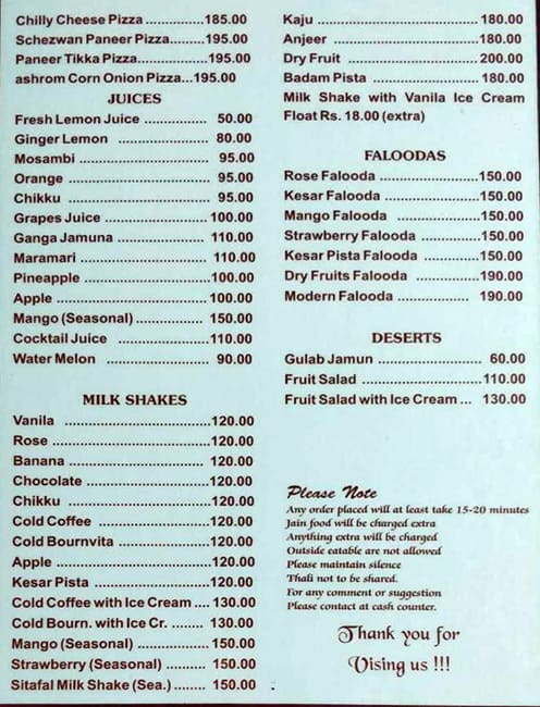 Menu at Modern Cafe, Mumbai, Lentin Chamber
