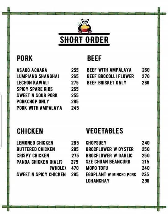 Menu at Hungry Panda restaurant, Quezon City, Don Jose
