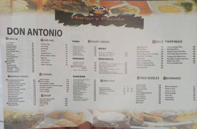 Hungry Panda Menu, Menu for Hungry Panda, Batasan Hills, Quezon City ...