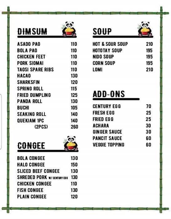 Menu at Hungry Panda restaurant, Quezon City, Don Jose
