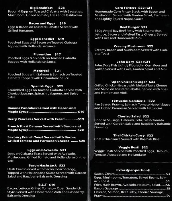 Menu at Cafe Rome, Upper Hutt