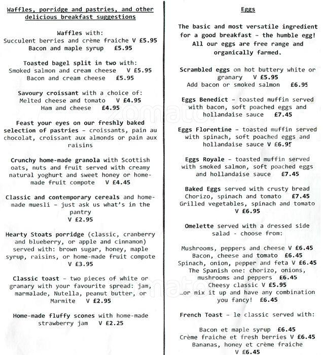 Menu at The Blue Bear Cafe, Edinburgh