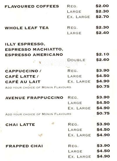Menu at Avenue Cafe + Bistro, Toronto, 488 University Ave