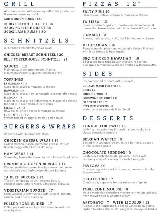Menu at Torrens Arms Hotel pub & bar, Kingswood