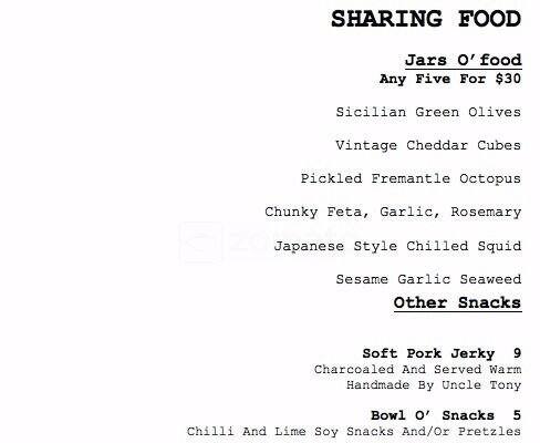 Frisk. Small Bar Menu, Menu for Frisk. Small Bar, Northbridge, Perth ...