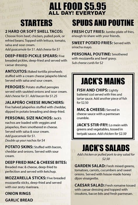 Jack's Menu, Menu for Jack's, London, London - Urbanspoon/Zomato