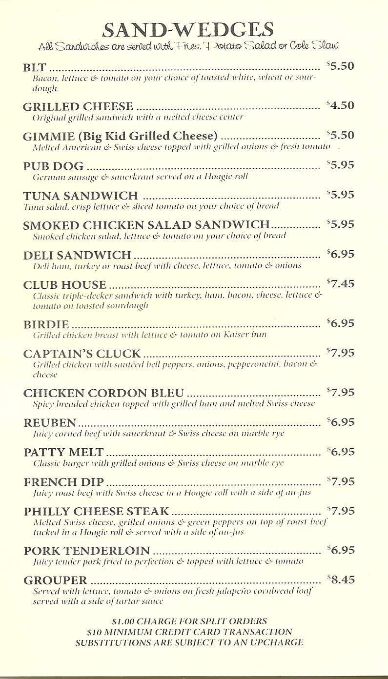 Menu at Mulligan's pizzeria, Hot Springs Village