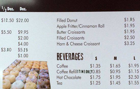 Menu at Happy Donuts restaurant, Burlingame, El Camino Real