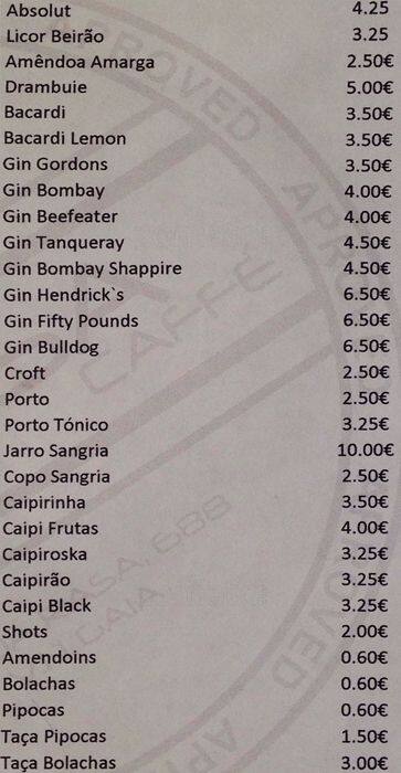 Menu at Ar'Rasa Caffe Bar, Vila Nova de Gaia