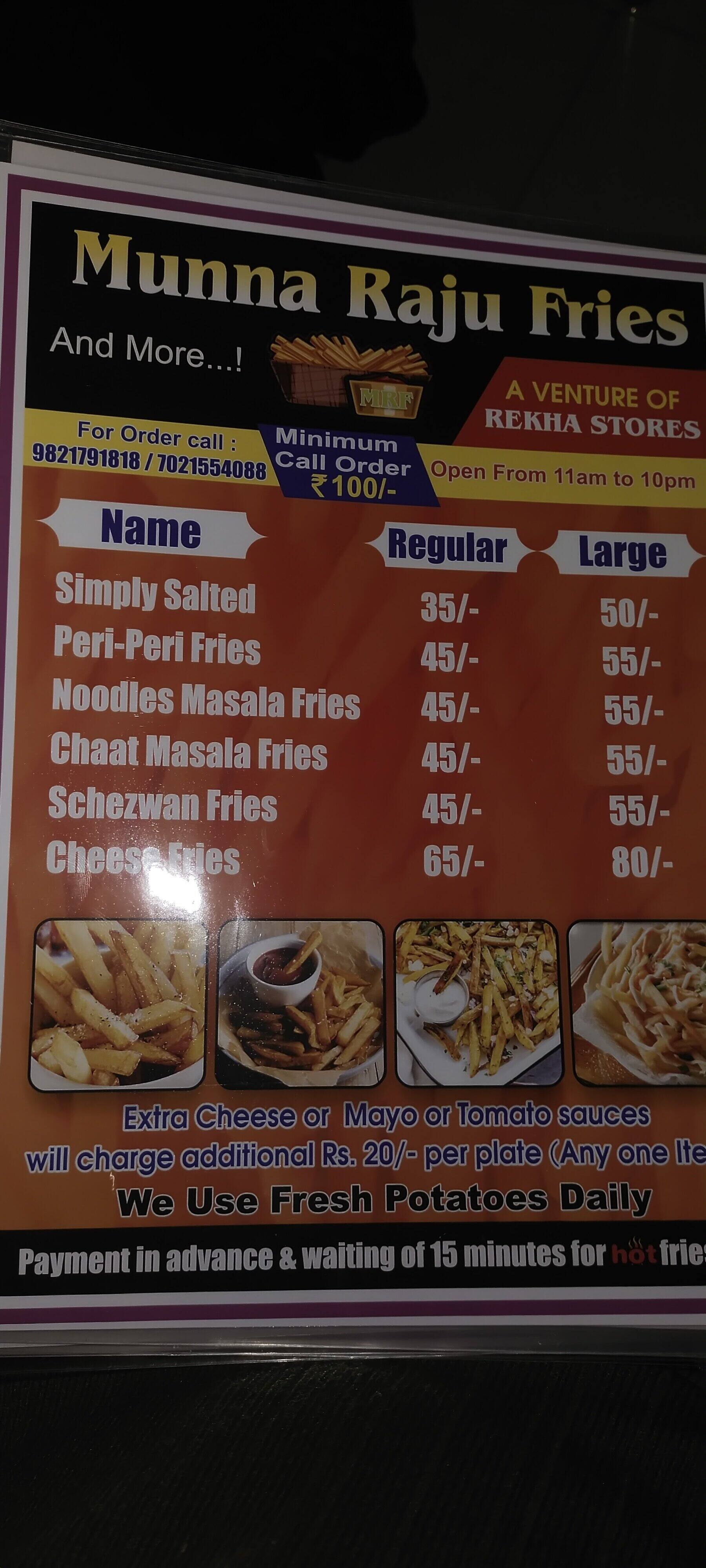 Menu of Munna Raju Fries MRF, Goregaon West, Mumbai