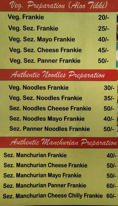 Menu of Frankie House, Santacruz East, Mumbai