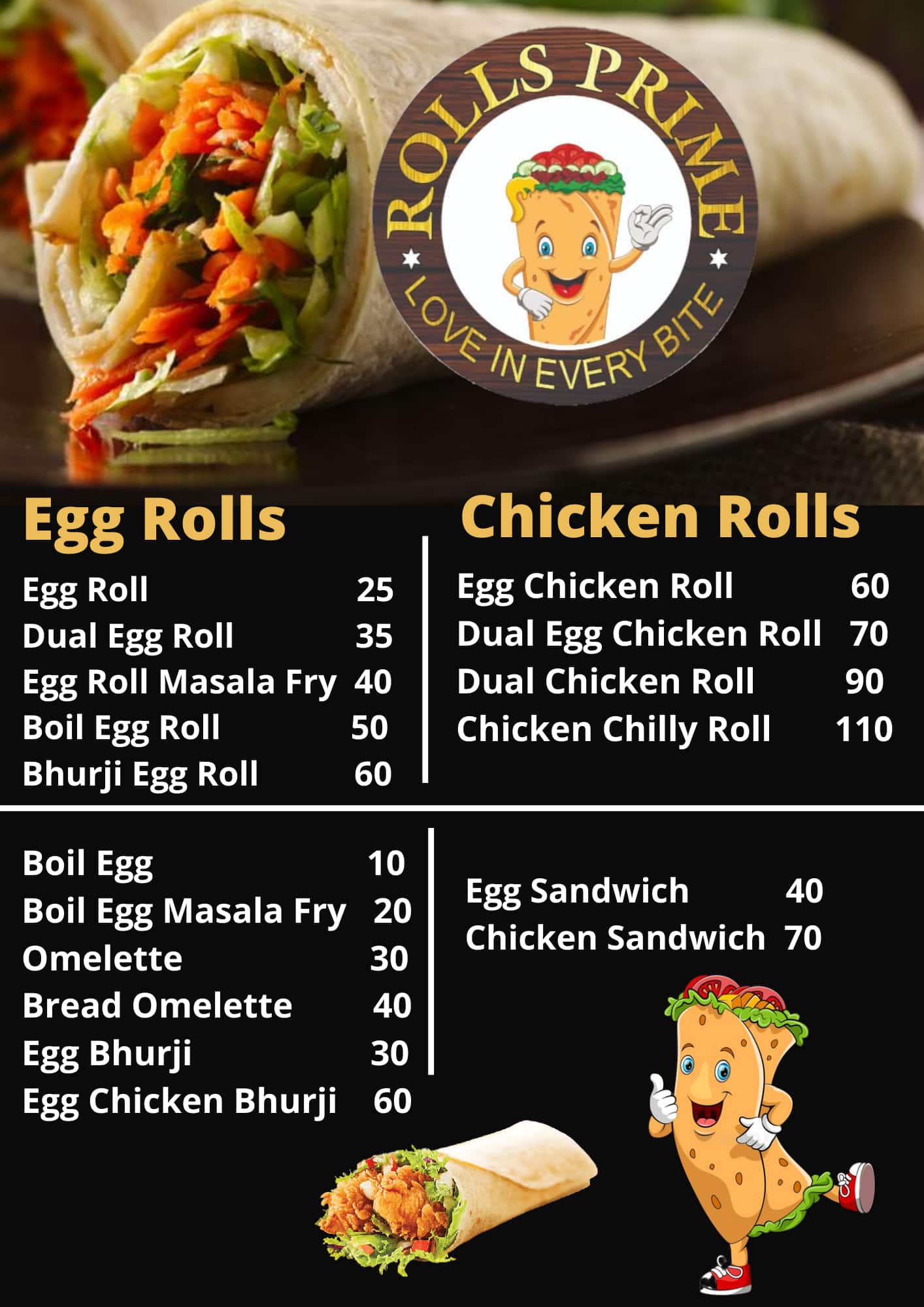 Menu of Rolls Prime, Devendra Nagar, Raipur