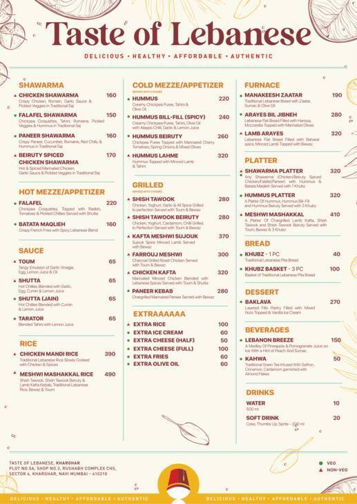 Menu of Taste Of Lebanese, Kharghar, Navi Mumbai