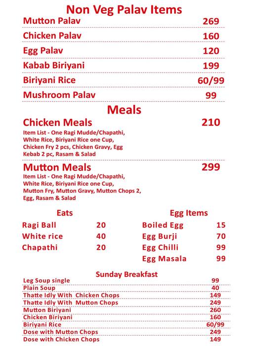Menu of Mandipete Mysore Palav, JP Nagar, Bangalore