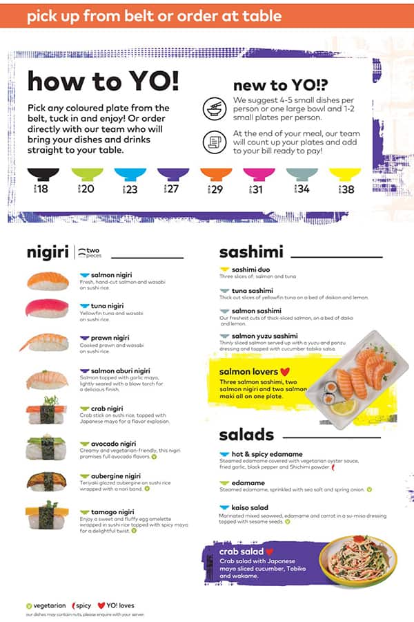 Menu of YO! Sushi, Mirdif, Dubai
