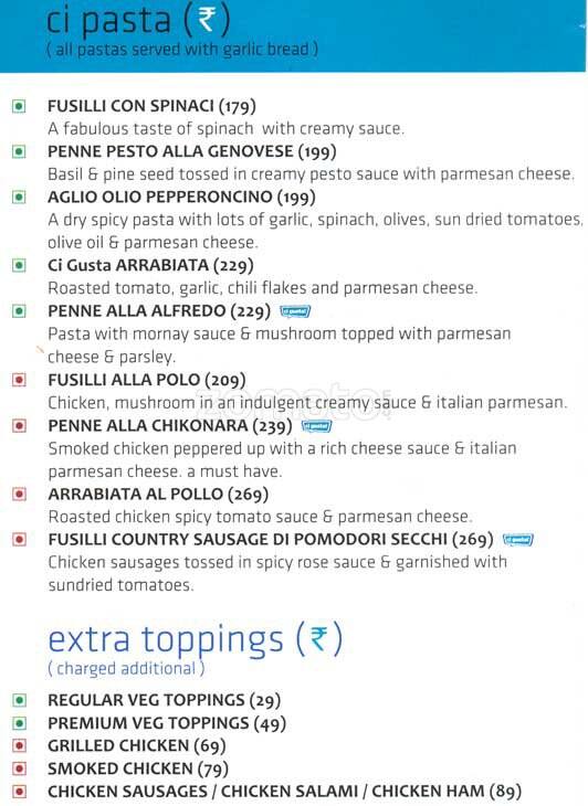 Menu at Ci Gusta, Mumbai, Waterfield Road