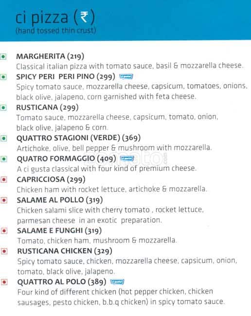 Menu at Ci Gusta, Mumbai, Waterfield Road