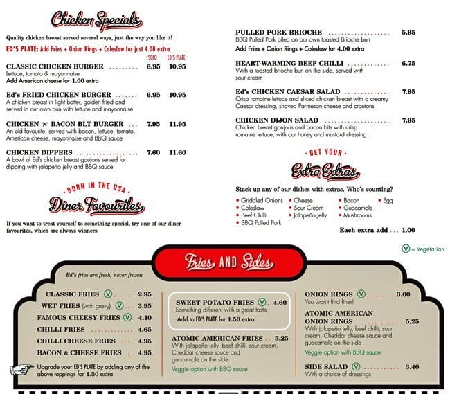 Menu at Ed's Easy Diner restaurant, Birmingham, Selfridges & Co