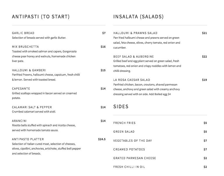 La Rosa Menu, Menu podniku La Rosa, Glen Eden, Auckland - Menumania/Zomato