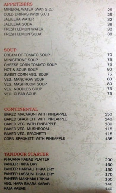 Menu at Shabari, Ahmedabad, 2MFF+RJH