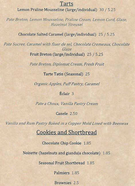 Menu at Fournée Bakery, Berkeley