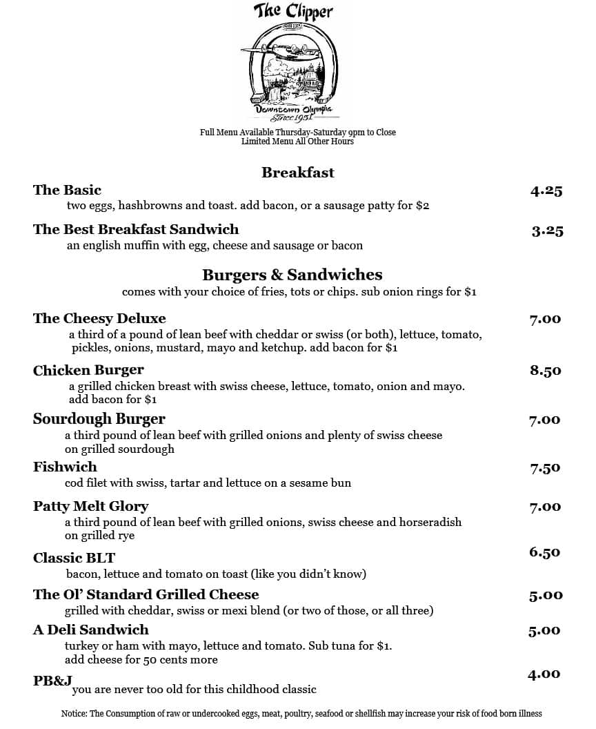 Menu at China Clipper Cafe, Olympia