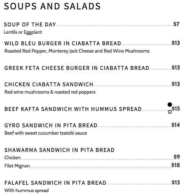 Menu at Bleu Mediterranean pub & bar, Grapevine, Aviation Dr