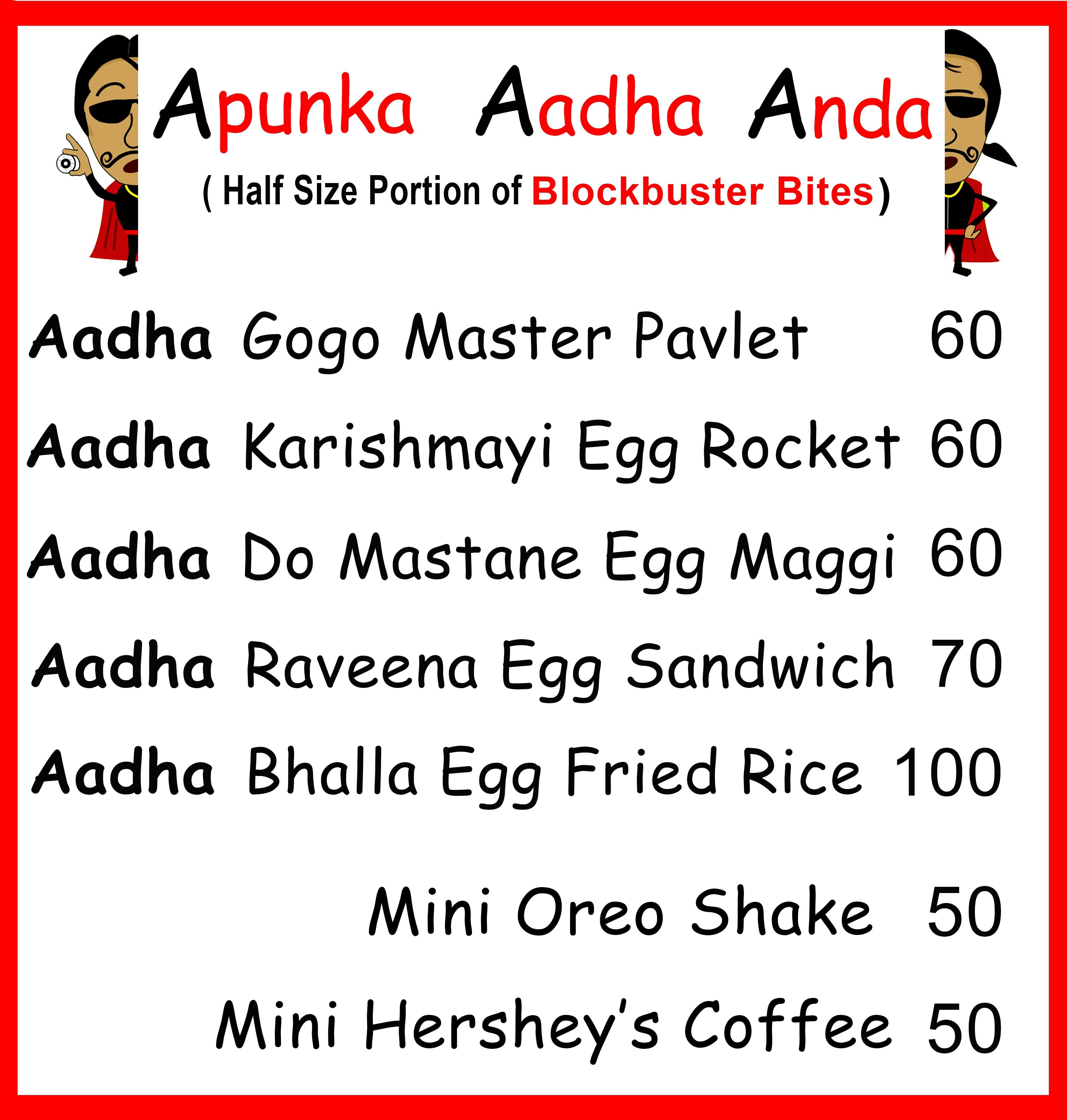 Menu at Anda Apna Apna, Mumbai, Veera Desai Industrial Estate