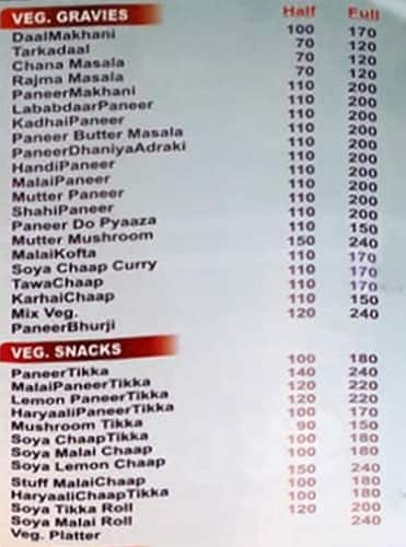 Menu of Spice 6, Rohini, New Delhi