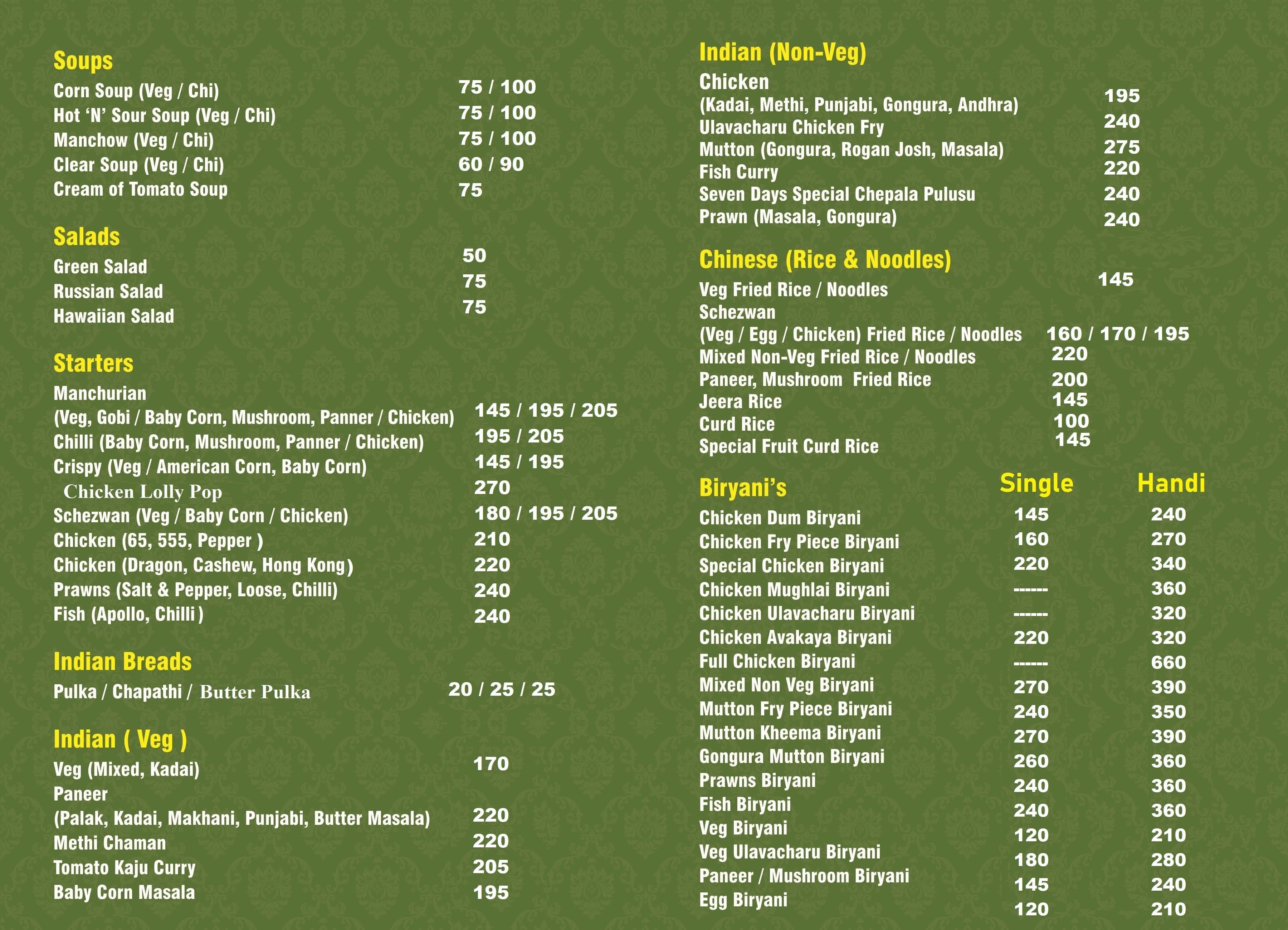 Seven Days - Restaurant Menu, Menu for Seven Days - Restaurant ...