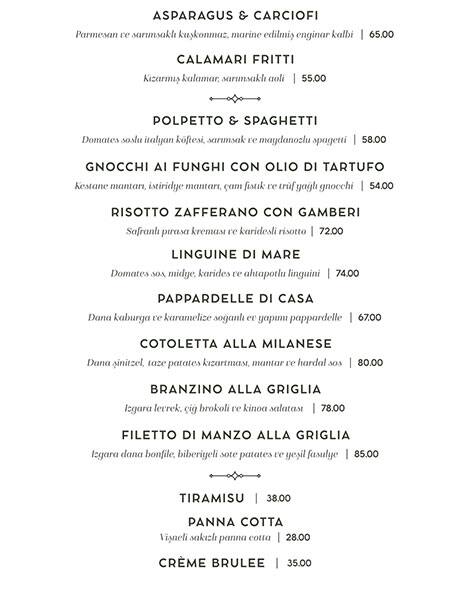 Menu at Pinoli Italian Kitchen, Istanbul