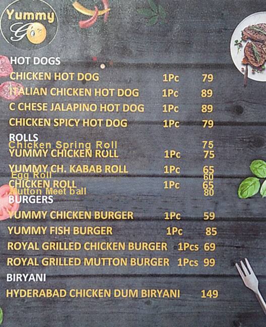 Menu at Sai's yummy go, Bengaluru