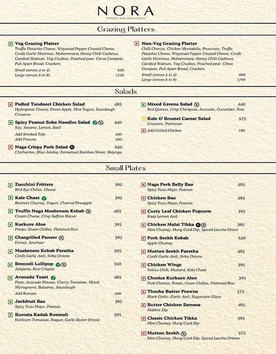 Menu of Nora, Dhole Patil Road, Pune