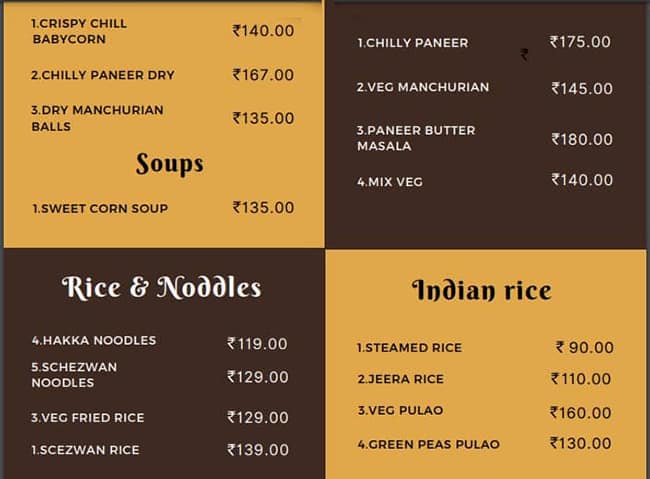 Menu of Govinda's, Khardah, Kolkata