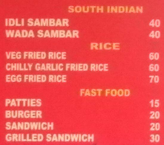 Menu at Narang Sweets, New Delhi
