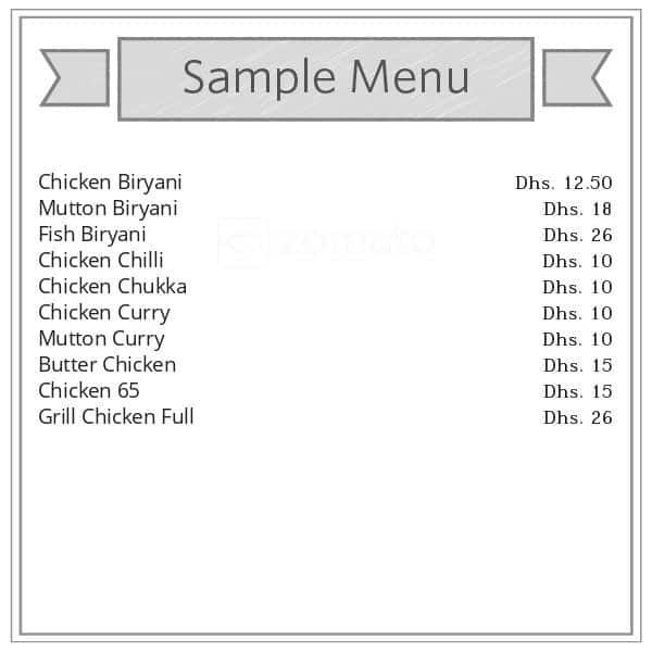 Menu at Al Jamal Restaurant, Khor Fakkan
