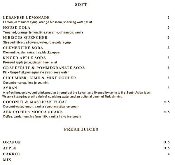 Menu at Arabica Borough Market restaurant, London, Borough Market