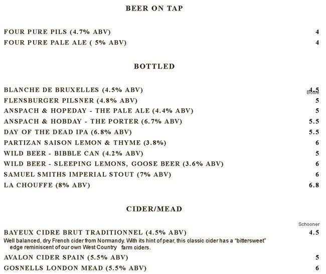 Menu at Arabica Borough Market restaurant, London, Borough Market