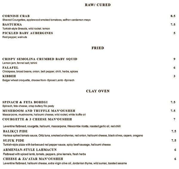 Menu at Arabica Borough Market restaurant, London, Borough Market